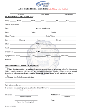 Fillable Online fill.ioAllied-Health-Physical-Exam-Form-to-beFill ...