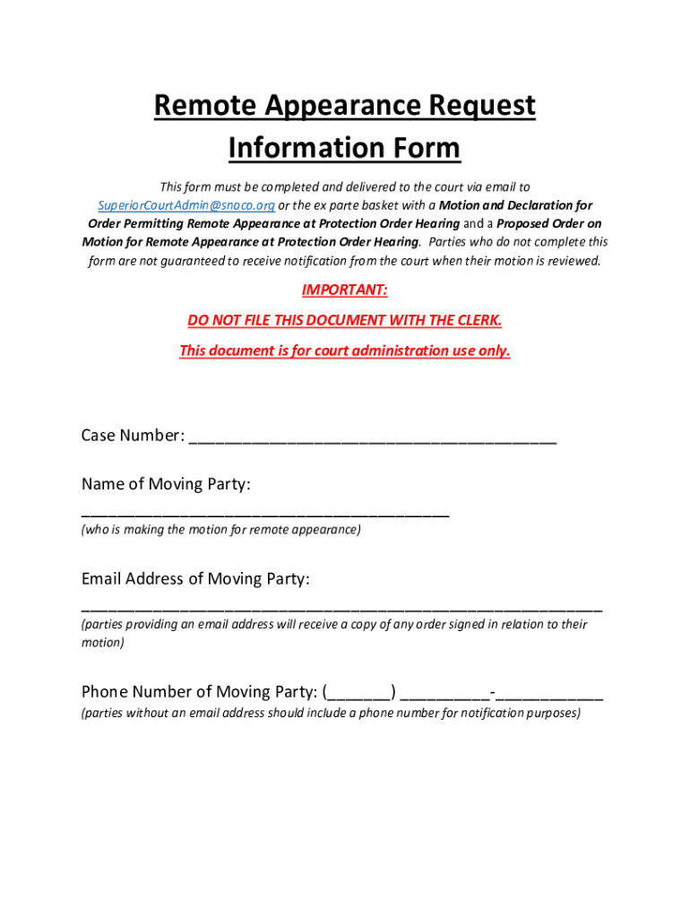 Fillable Online Remote Appearance Request Information Form Fax Email ...