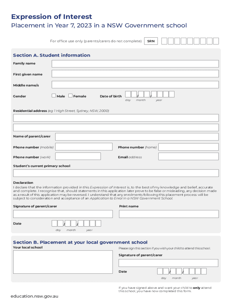 Fillable Online education.nsw.gov.aupublic-schoolsgoing-to-aMoving into Year 7 in a NSW ...