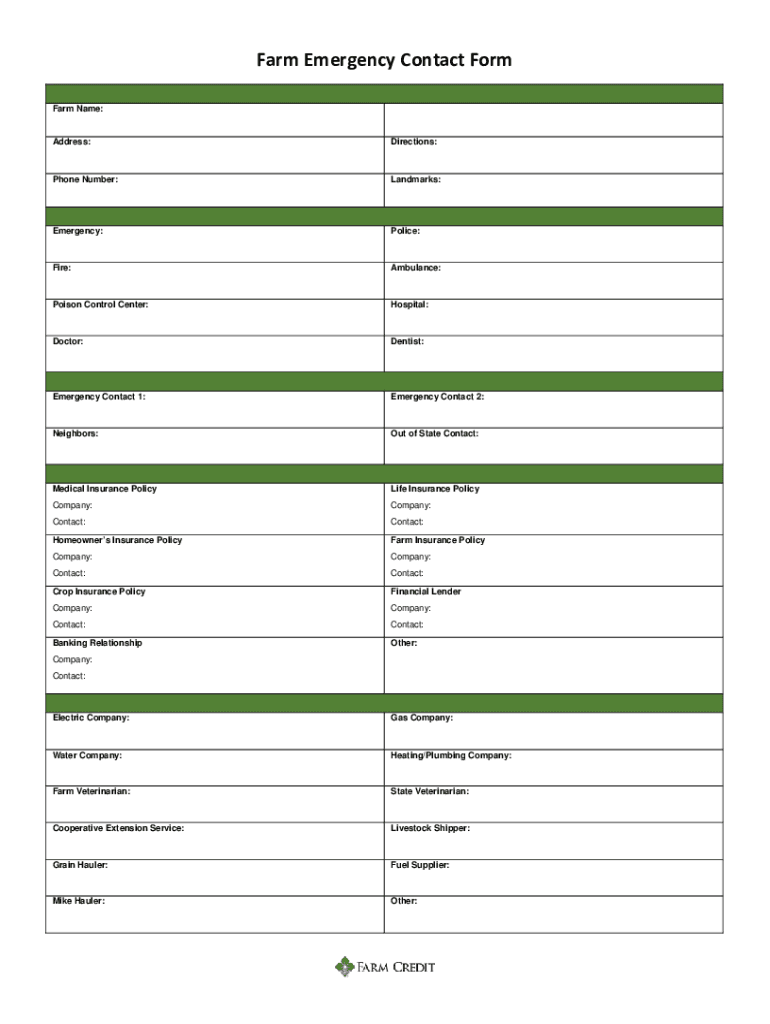 Fillable Online Farm Emergency Contact Information form Fax Email Print ...