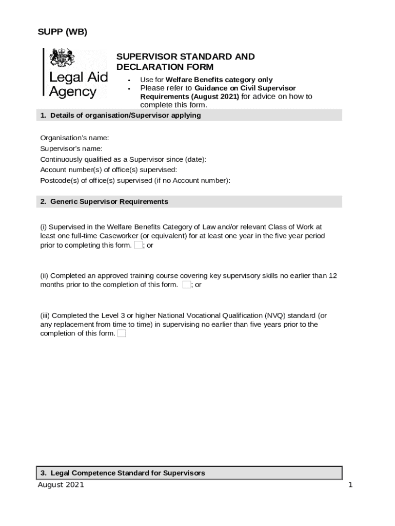Supervisor standard and declaration - GOV.UK Doc Template | pdfFiller