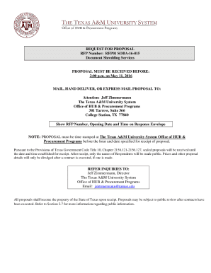 Fillable Online REQUEST FOR PROPOSAL RFP Number: RFP01 SOBA-16-015 ...