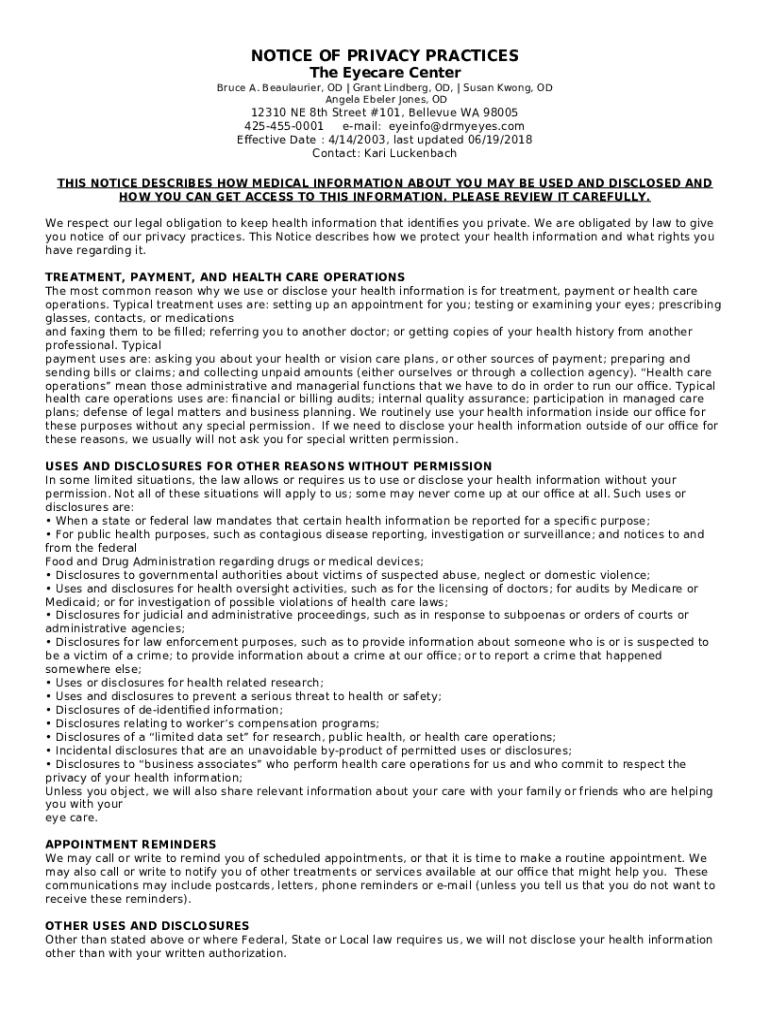 The EyeCare CenterBellevue's premiere eye care provider ... Doc Template | pdfFiller