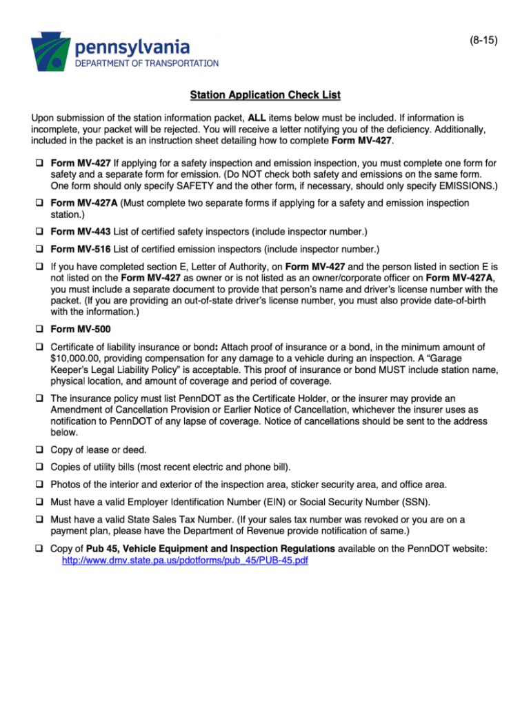 PA Station Application Check List Form - Fill Online, Printable, Fillable, Blank - pdfFiller