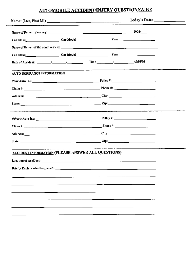 Fillable Online Accident Injury Questionnaire - DRAFT v Fax Email Print ...