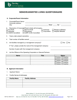 Fillable Online Senior Assisted Living Questionnaire. Senior Assisted ...