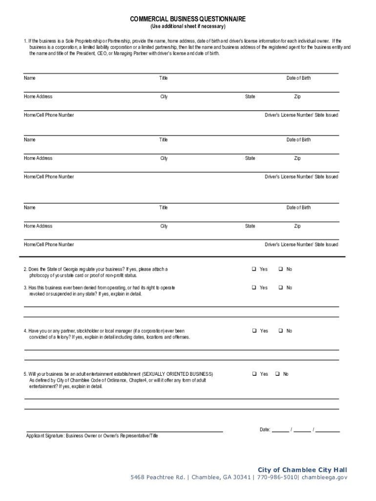 Fillable Online 9+ Small Business Questionnaire Templates in PDFFree5 ...