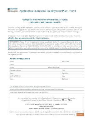 Fillable Online Application: Individual Employment Plan Part I Fax ...