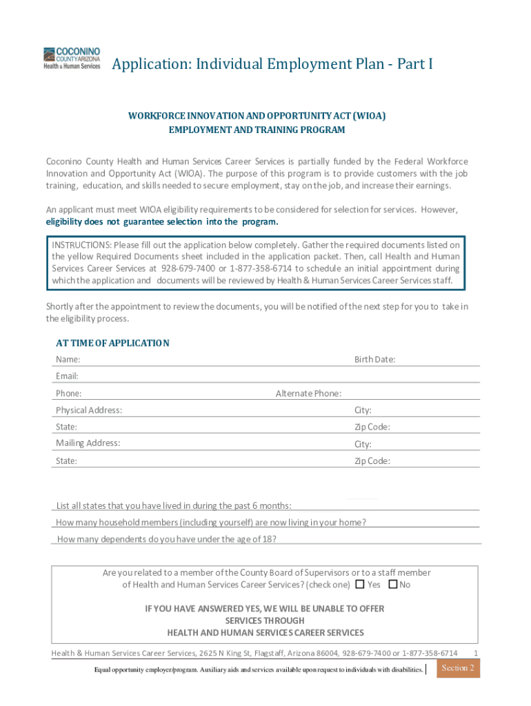 Fillable Online Application: Individual Employment Plan Part I Fax ...