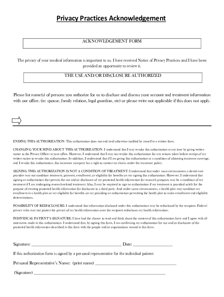 Fillable Online sa1s3.patientpop.comassetsdocsNOTICE OF PRIVACY PRACTICES ACKNOWLEDGEMENT FORM ...