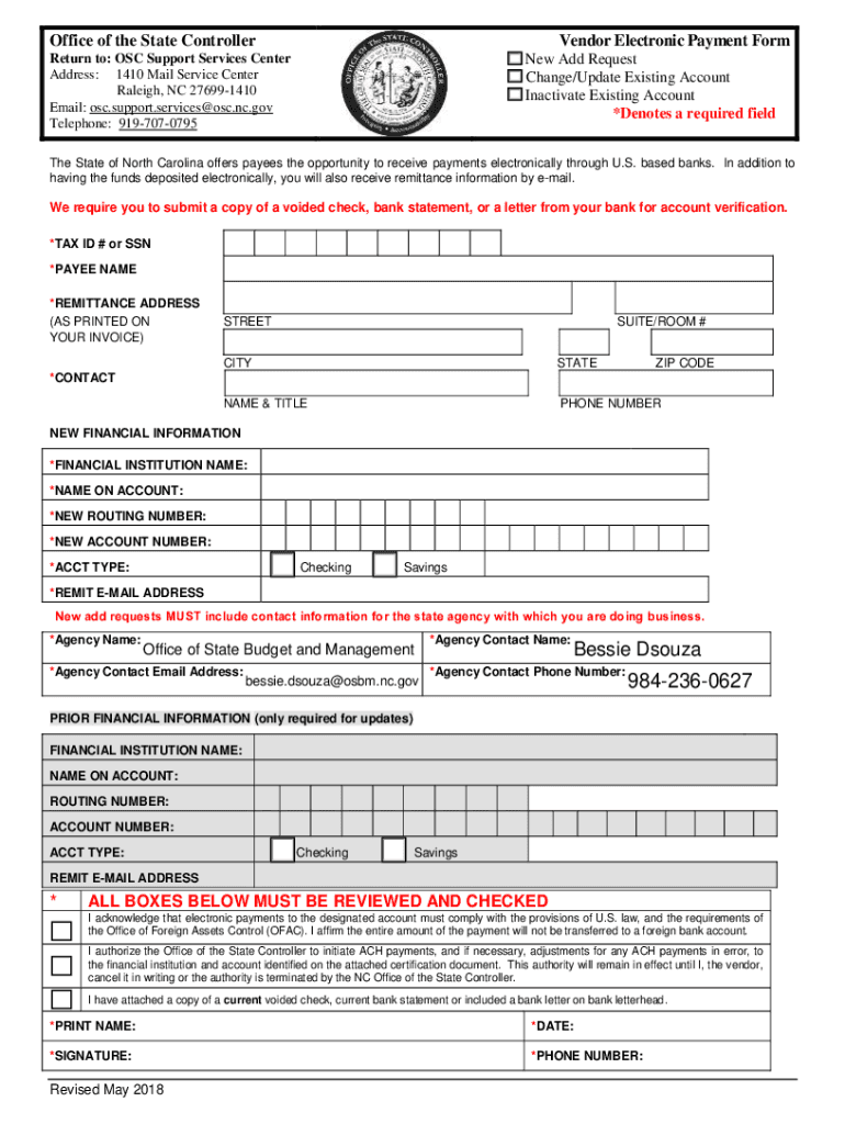 Fillable Online www.ncagr.govVendorElectronicPaymentFormOffice of the ...