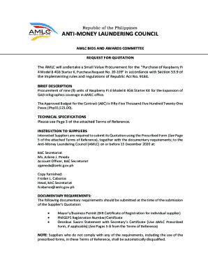Fillable Online www.amlc.gov.ph136-request-for-quotationRequest For ...