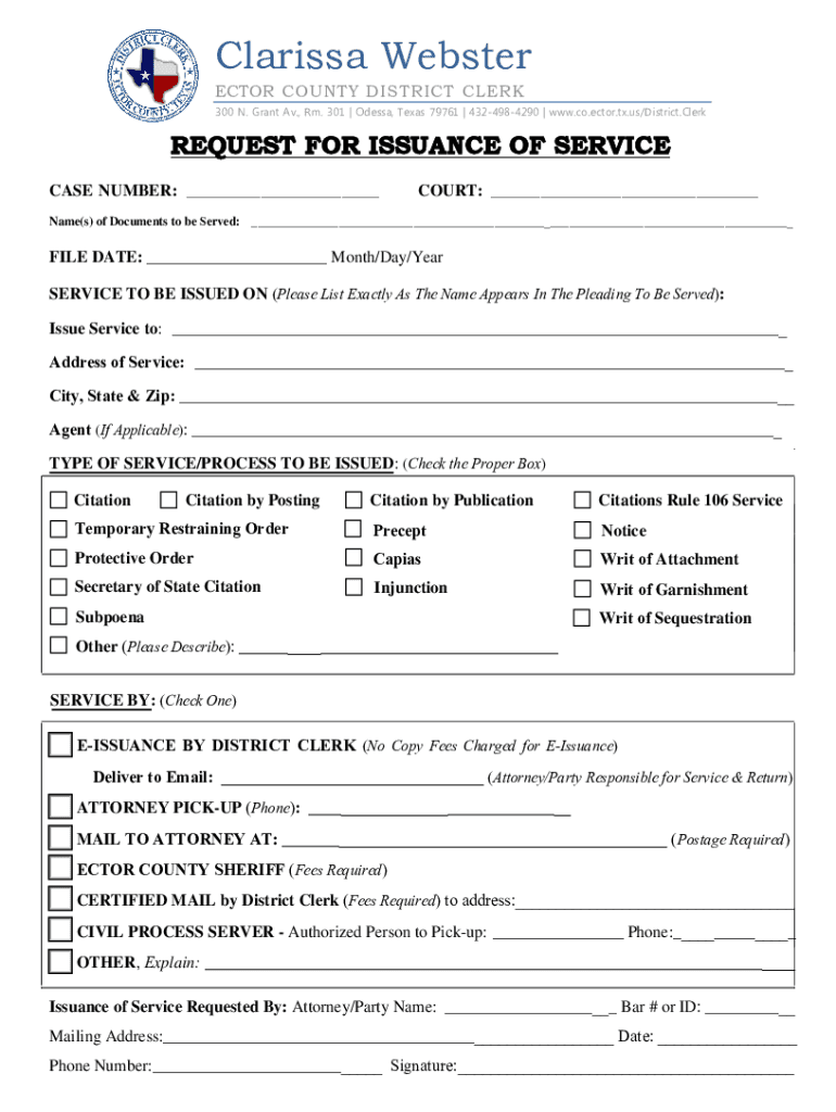 Fillable Online Ector County District Clerk - Request for Issuance of ...