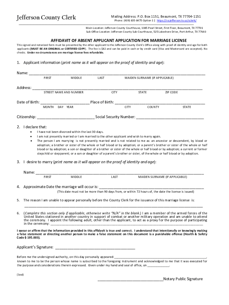 Fillable Online AFFIDAVIT OF ABSENT APPLICANT.doc Fax Email Print ...