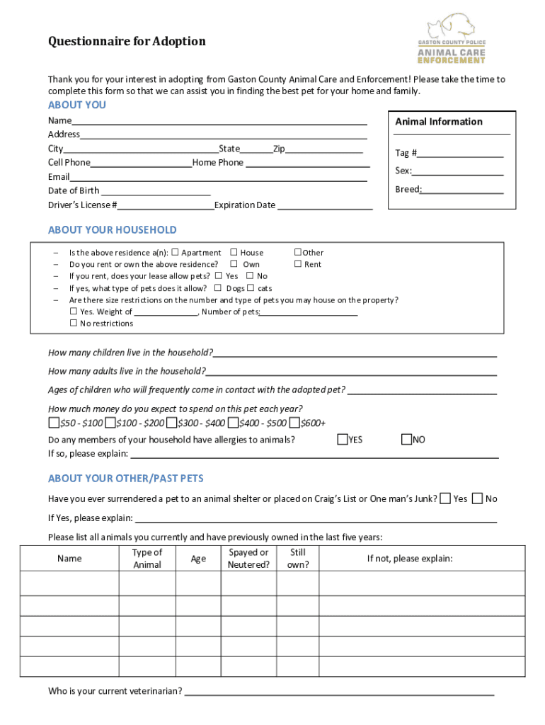 Fillable Online www.animalwellnessfoundation.orgdog-adoptionDog ...