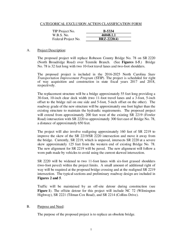 Fillable Online xfer.services.ncdot.govB5334PCECATEGORICAL EXCLUSION ...