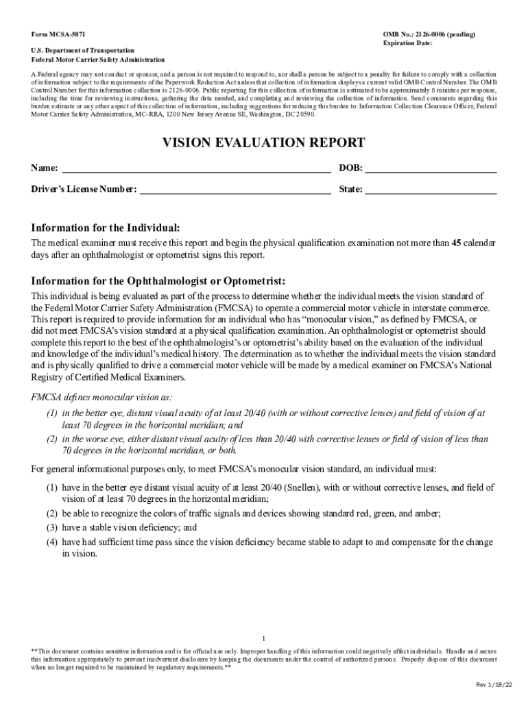 Fillable Online Medical Examination Report Form - fmcsa.dot.govMedical ...