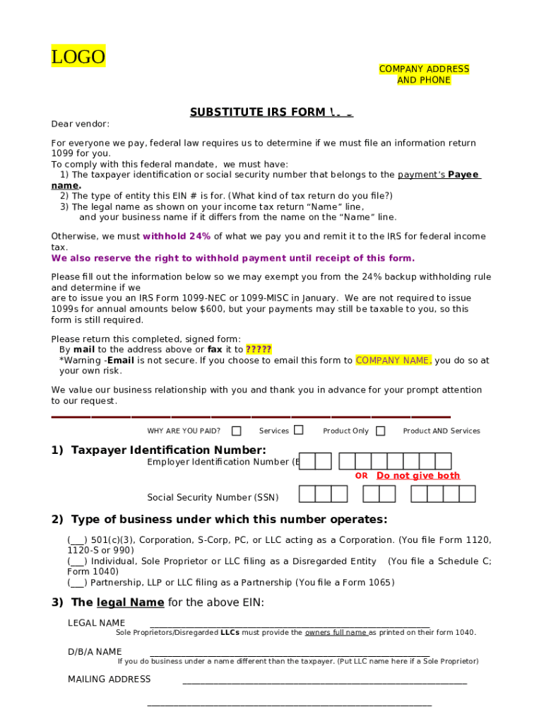 Substitute W9 Letter Doc Template | pdfFiller