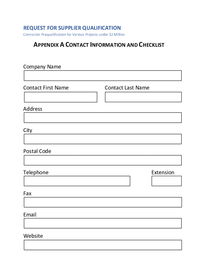 Fillable Online REQUEST FOR SUPPLIER QUALIFICATION. Contractor ...