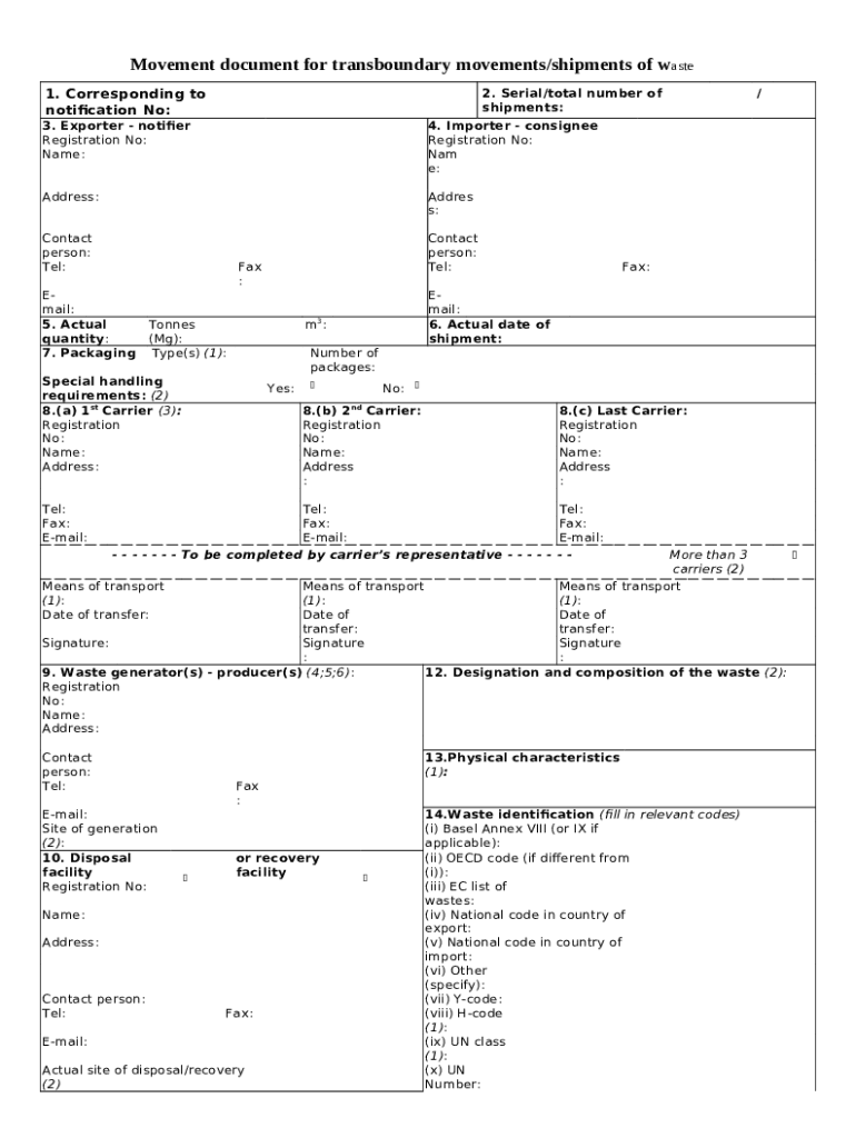 Movement for transboundary movements/shipments of waste Doc Template ...