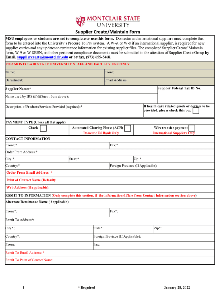 Fillable Online Fillable SUPPLIER CREATE MAINTAIN FORM INSTRUCTIONS ...