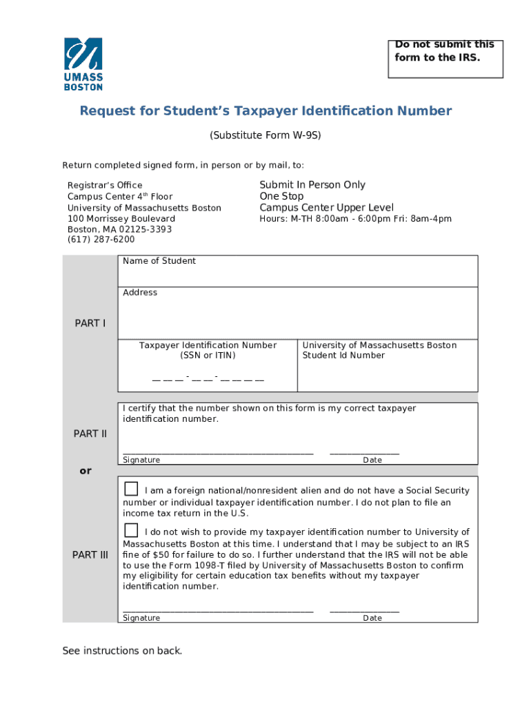 Request for Students Taxpayer Identification Number ... Doc Template | pdfFiller