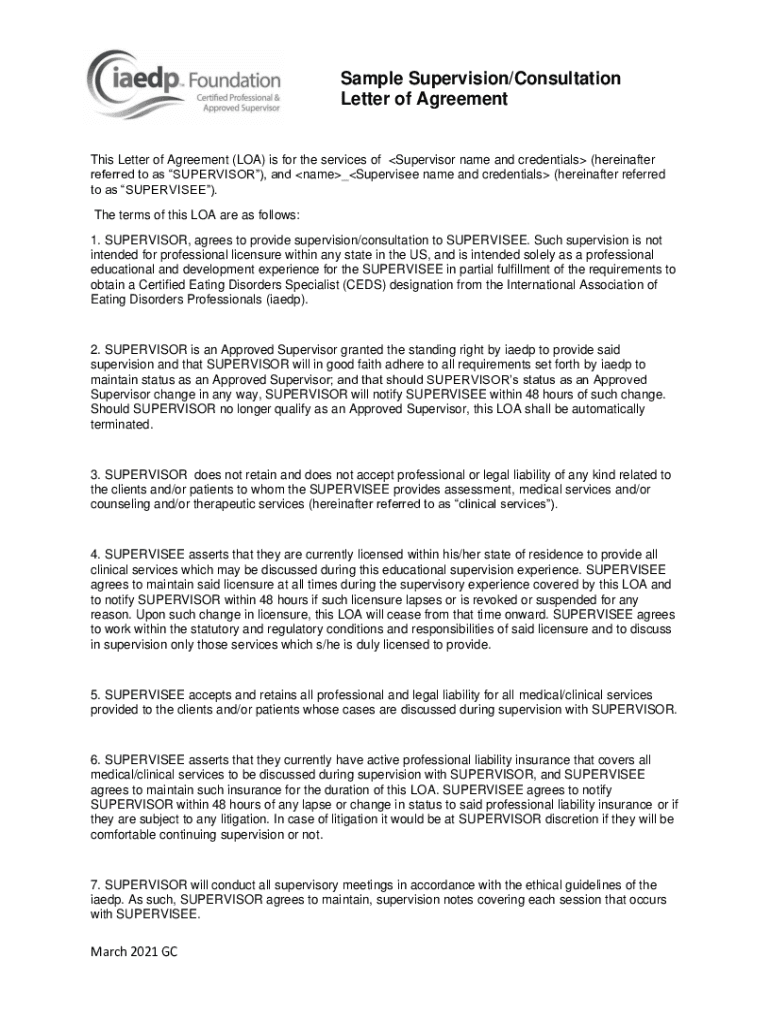 Fillable Online Sample Written Oversight Agreement for ...