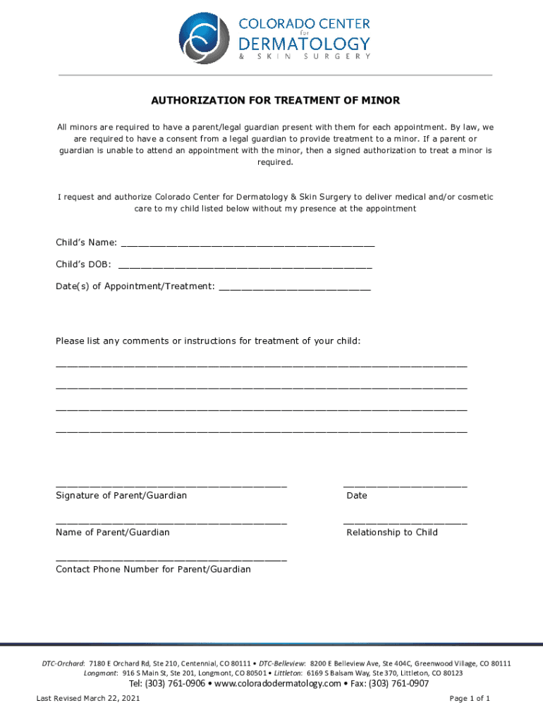 Fillable Online 06 Authorization to Treat Minor Form Fax Email Print ...