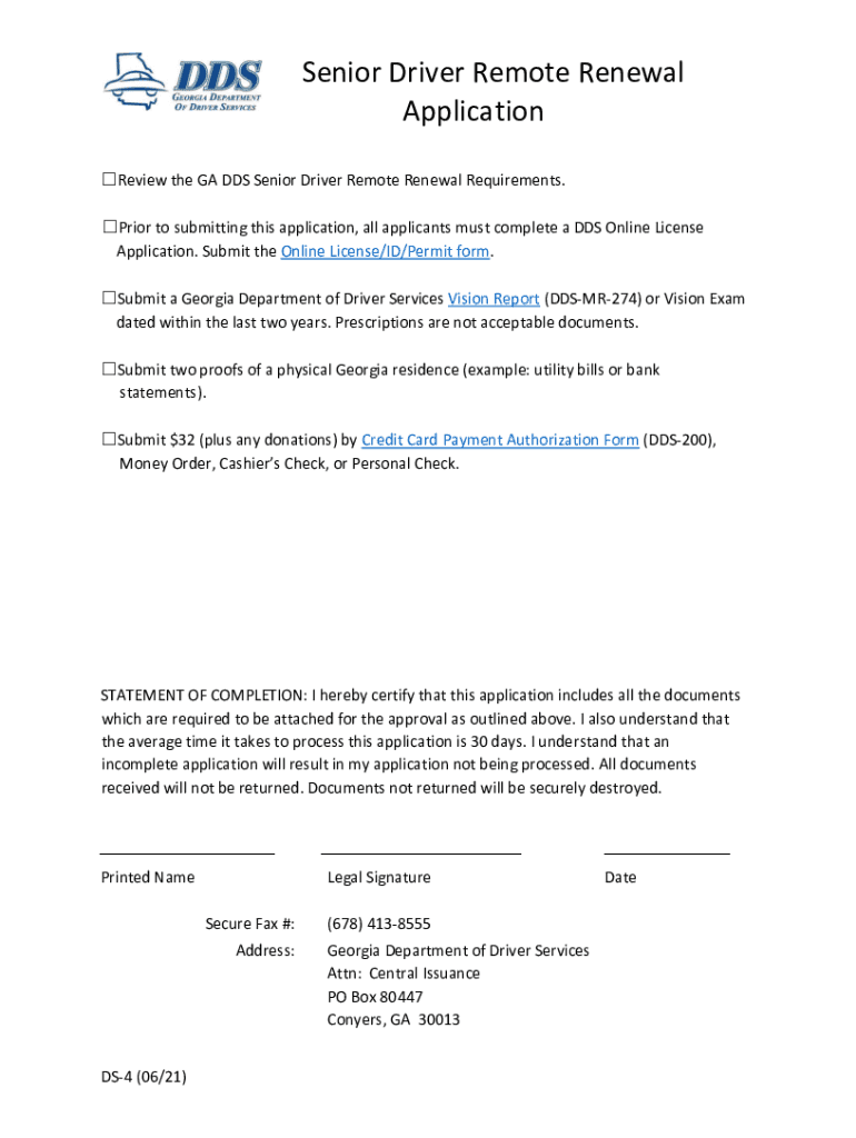 Fillable Online dds.georgia.govdrivers-64-and-overDrivers 64 and ...