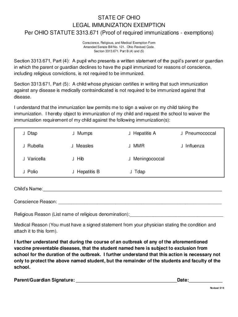 Fillable Online www.galionschools.orgimmunizationexemptionState of Ohio ...