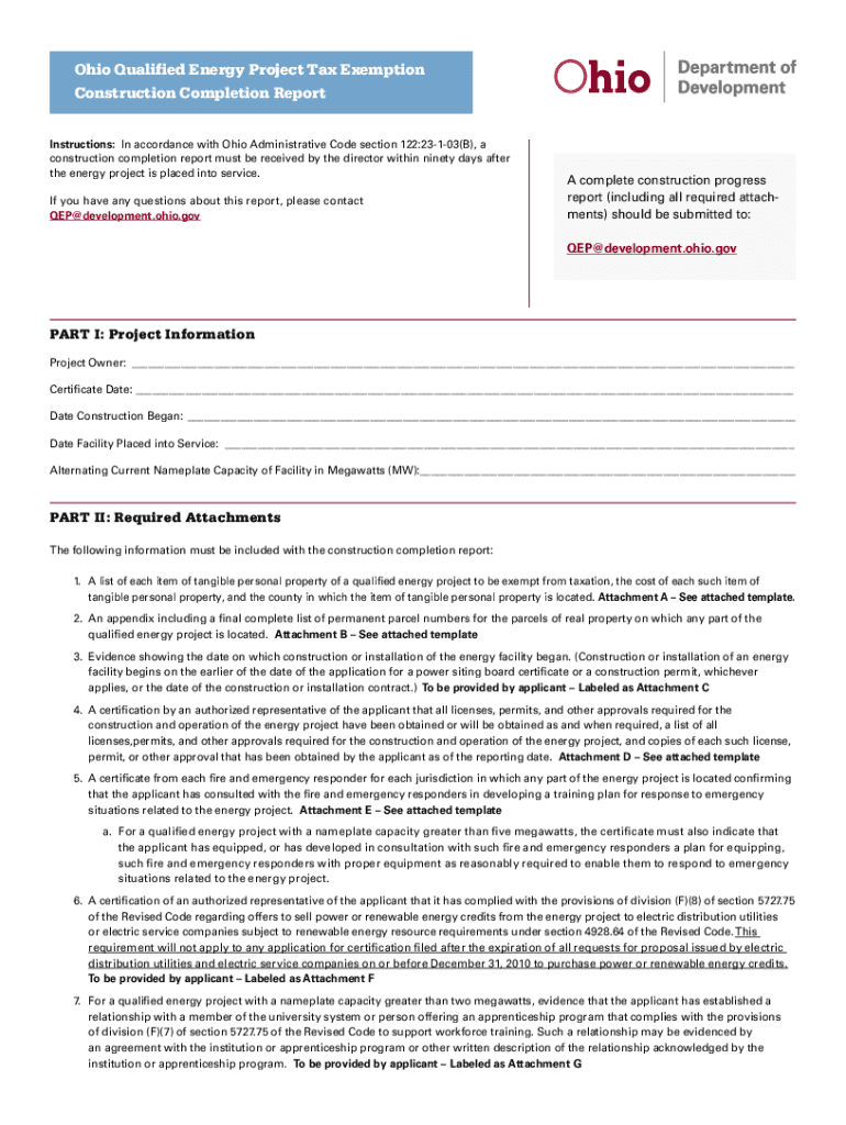 Fillable Online development ohio Ohio Qualified Energy Project Tax ...