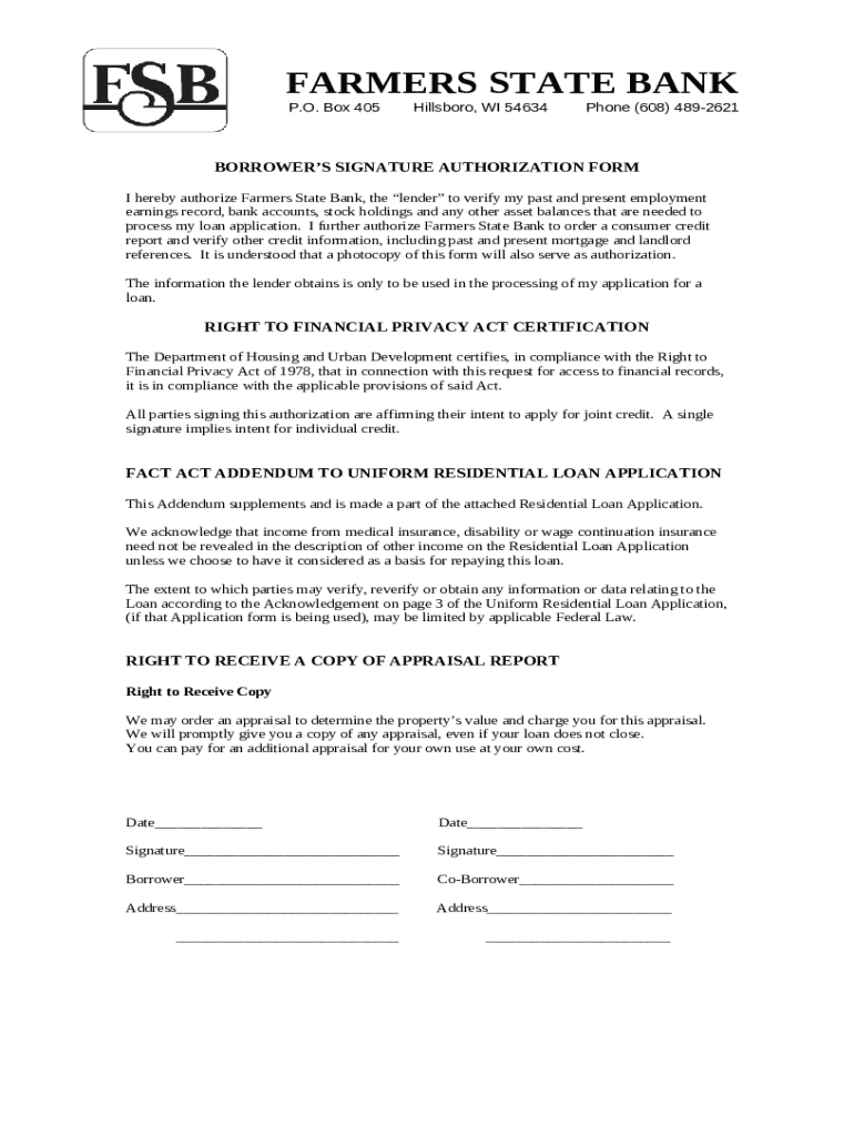 BORROWERS SIGNATURE AUTHORIZATION Doc Template PdfFiller