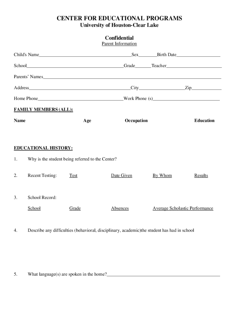 Fillable Online Reading Tutoring Parent Information Form Fax Email ...