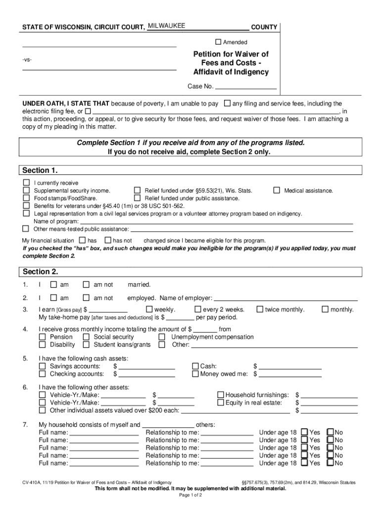 Fillable Online www.wicourts.govformdisplayCV-410ACV-410A: Petition for ...