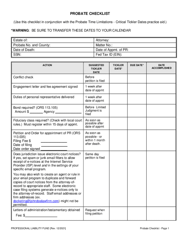 Fillable Online Estate of PROBATE CHECKLIST - Goodfellow Law Fax Email ...