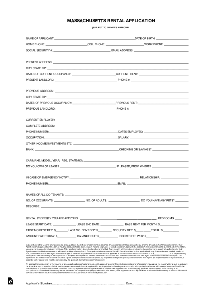 Fillable Online rentalsk.commassachusetts-rental-application ...