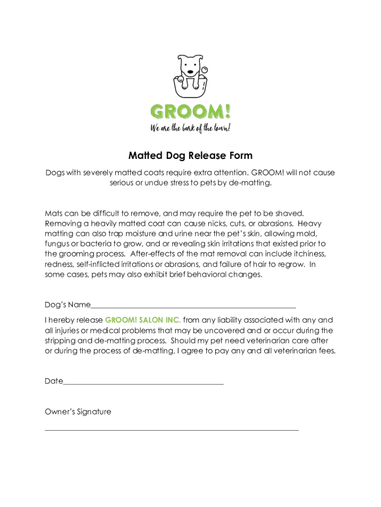 Fillable Online urbanhounds.comformsmatted-dog-release-formMatted Dog ...