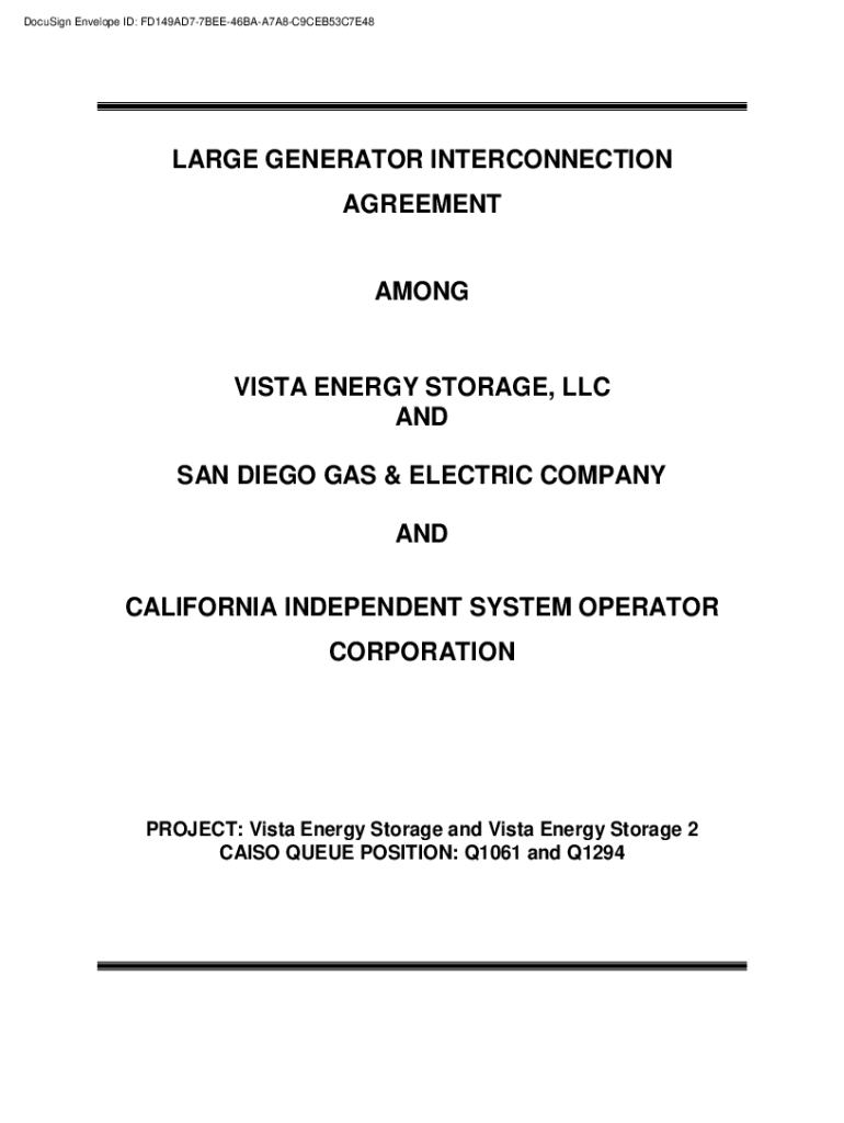 Fillable Online LARGE GENERATOR INTERCONNECTION AGREEMENT AMONG VISTA ...
