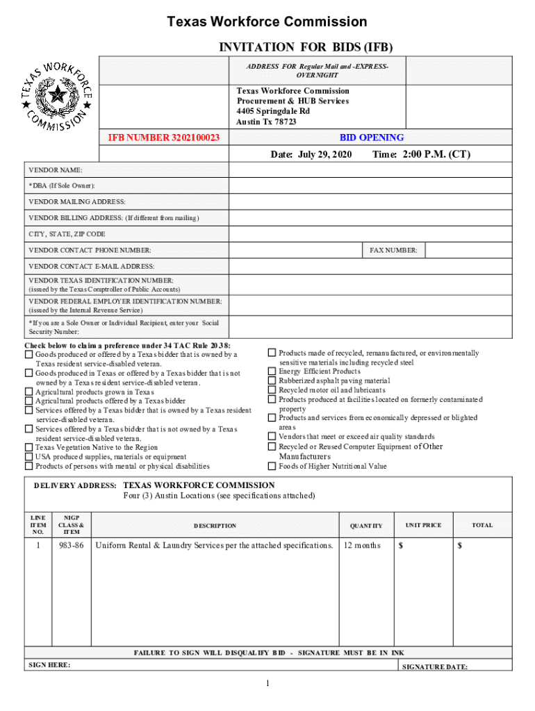 Fillable Online twc texas www.twc.texas.govfilescontractsINVITATION FOR ...