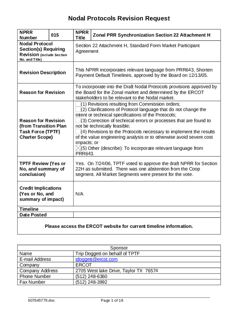 Nodal Protocol Revision Requests (NPRRs) Doc Template | pdfFiller