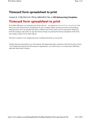 Fillable Online Timecard form spreadsheet to print - Modern Business ...