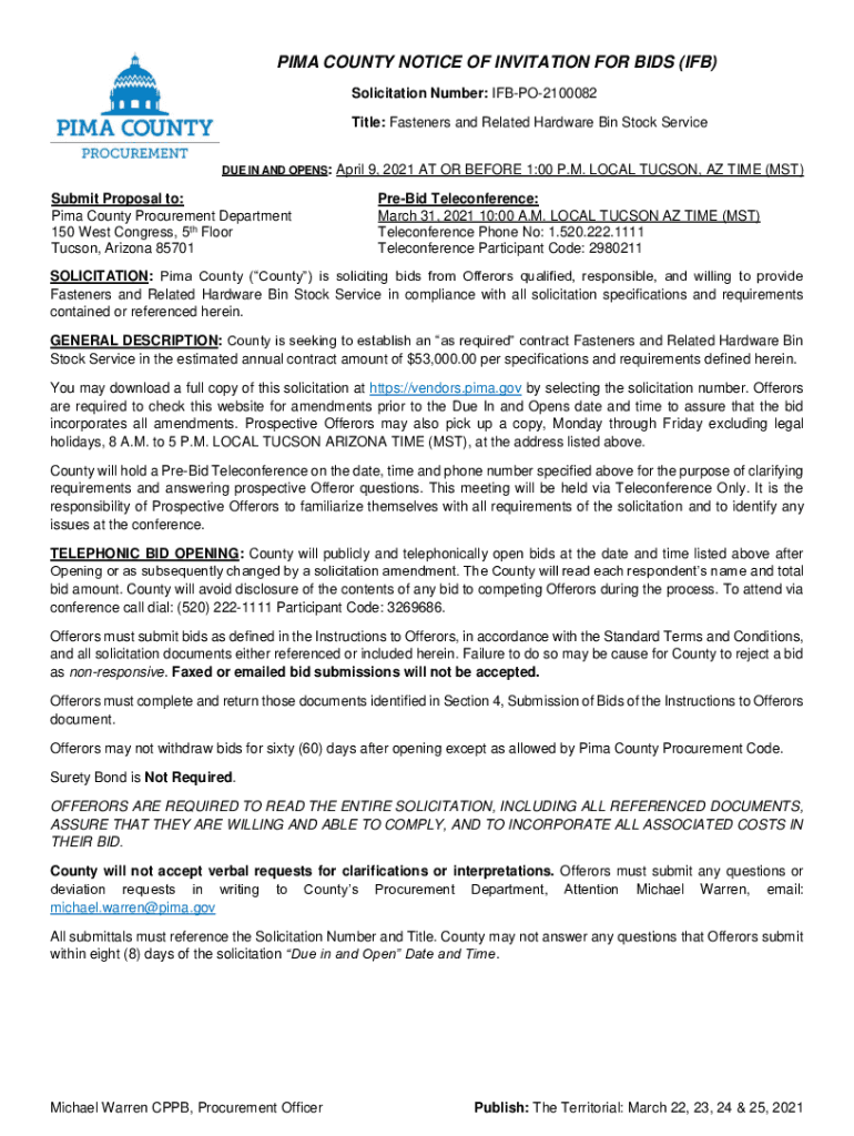 Fillable Online Solicitation Number: IFB-PO-2100082 Fax Email Print - pdfFiller