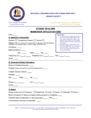 Fillable Online Student/Alumni Membership Application Form - StudyLib ...