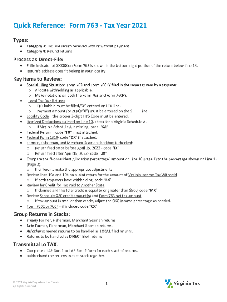 Fillable Online Quick Reference: Form 763 - Tax Year 2021 Fax Email ...