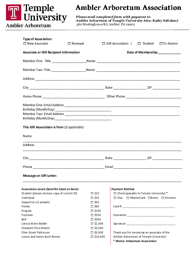 Fillable Online ambler temple Arboretum Membership form Fax Email Print ...