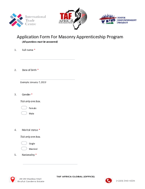 Fillable Online FINAL FORM Application form ITC TAF Masonry Training ...