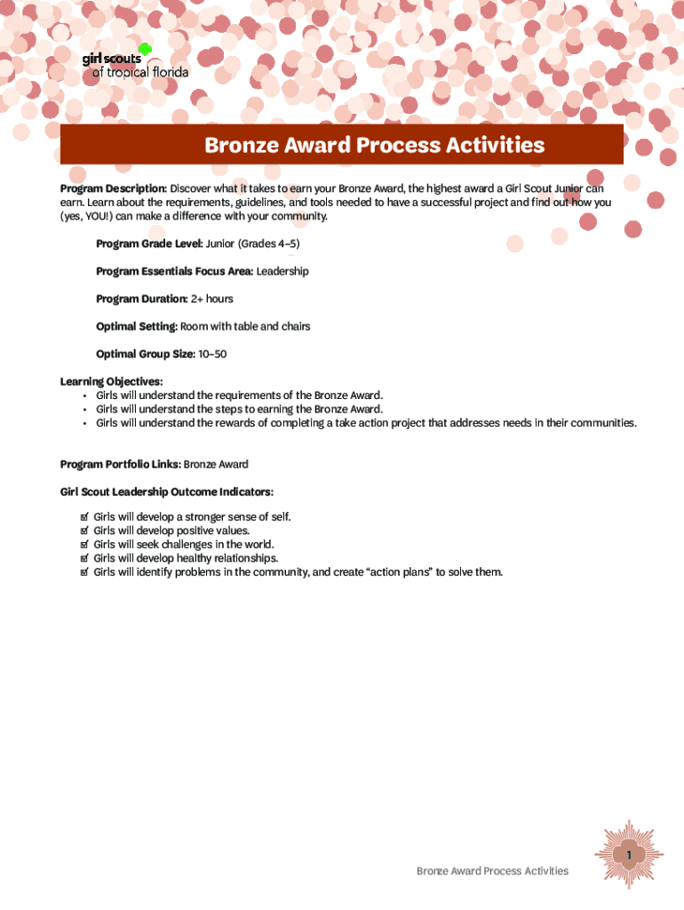 Fillable Online Bronze The Girl Scout AwardGirl Scout Bronze Award ...