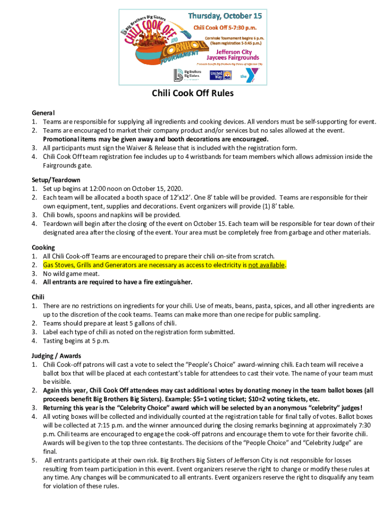 Fillable Online Official Chili Cook-off Rules - peasteref.org Fax Email ...
