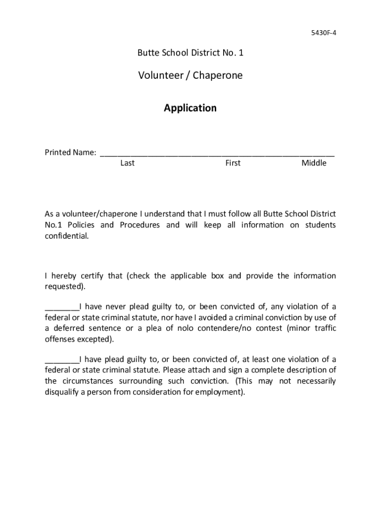 Fillable Online 5430F-4 Volunteer-Chaperone Application Form. Butte ...