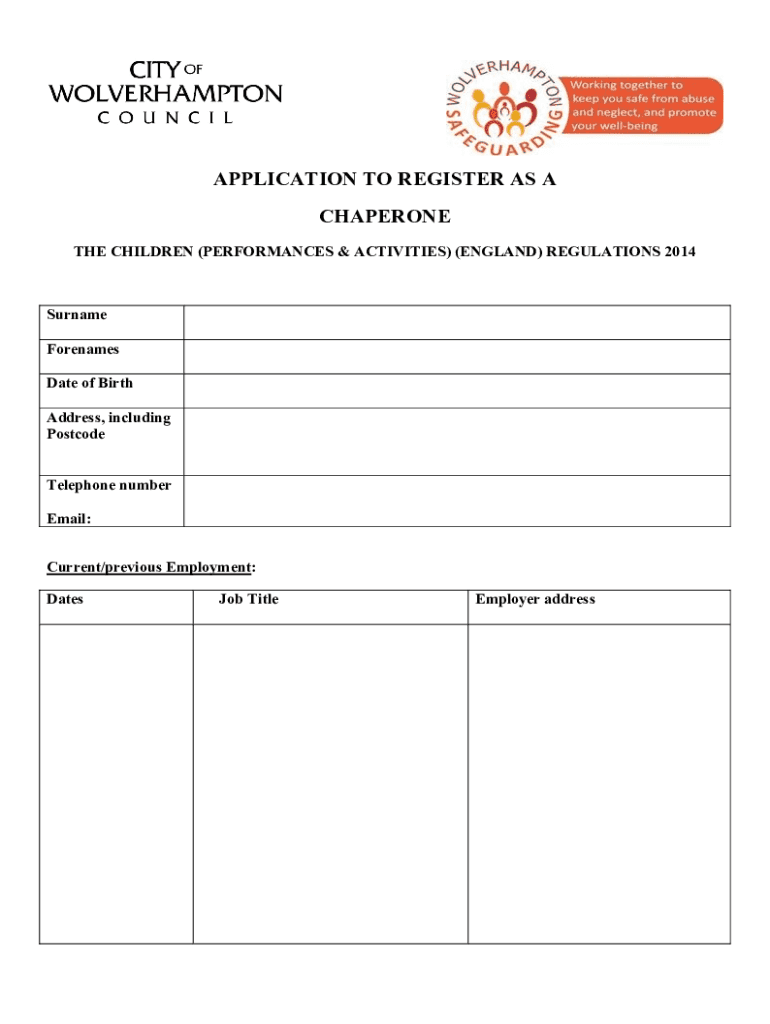 Fillable Online Chaperone Application Form Fax Email Print - pdfFiller